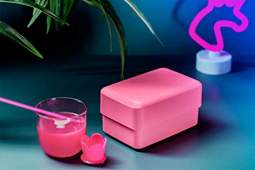 TAKENAKA Bento Nibble Box, Eco-Friendly Lunch Box Made in Japan, BPA and Reed Free, 100% Recycle Plastic Bottle Use, Microwave and Dishwasher Safe, Bento Box (Raspberry Pink *Band: Orange)