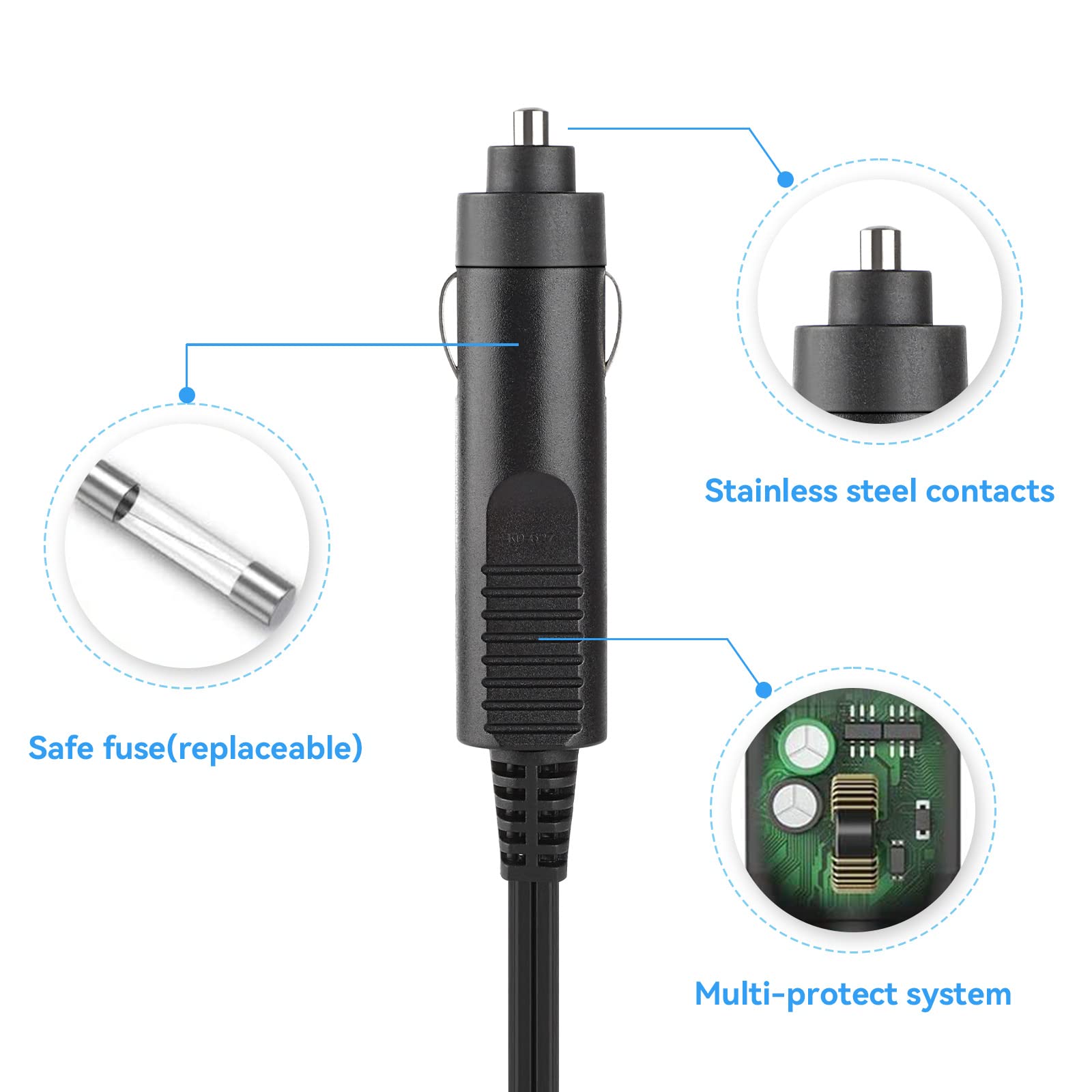 12V car Charger 5A - 18AWG dc in 12v Power Cord 5.5x2.1mm to Cigarette Lighter with 8 Connector for Massage Back Cushion,DVD Player, GPS, Bluetooth Speakers 5FTCable Black