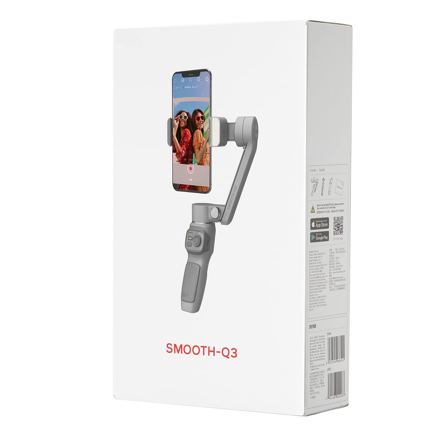 Zhiyun Smooth Q3 Combo, 3-Axis Phone Gimbal with Fill Light and Gimbal Bag, Portable & Foldable, Gesture Control, Video Recording, Auto Tracking Gimbal Stabilizer for Smartphone for iPhone & Android