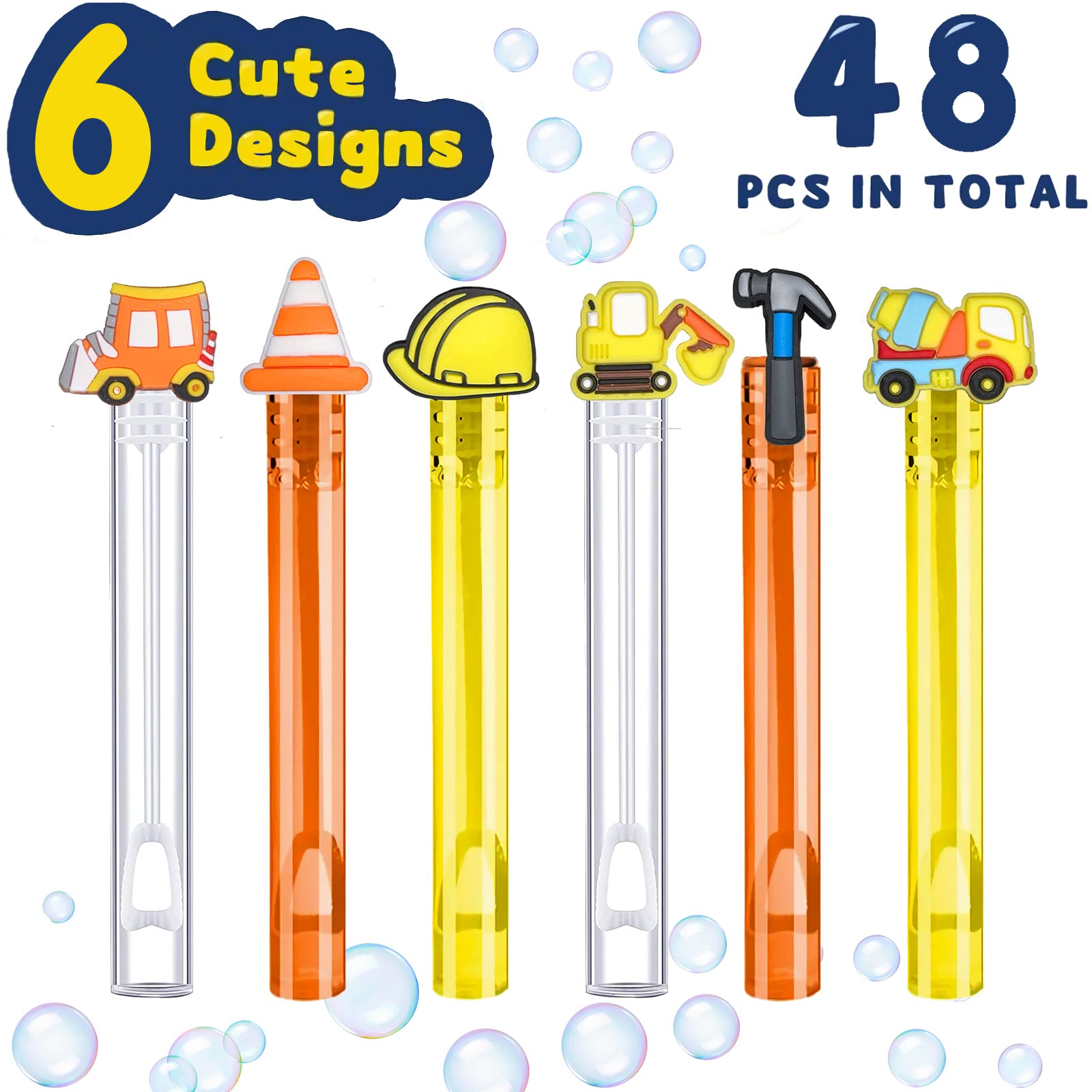 48 Pack Construction Mini Bubble for Boys and Girls- Construction Theme Birthday Party Supplies Favor-Dump Truck Party Decoration Kit (Contains Liquid