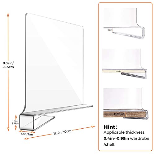 8Pcs Clear Acrylic Shelf Dividers for Closet Organization Transparent Closet Shelf Divider Organization to Organize Wood Closet Separator for Organization in Bedroom, Kitchen and Office Shelves…
