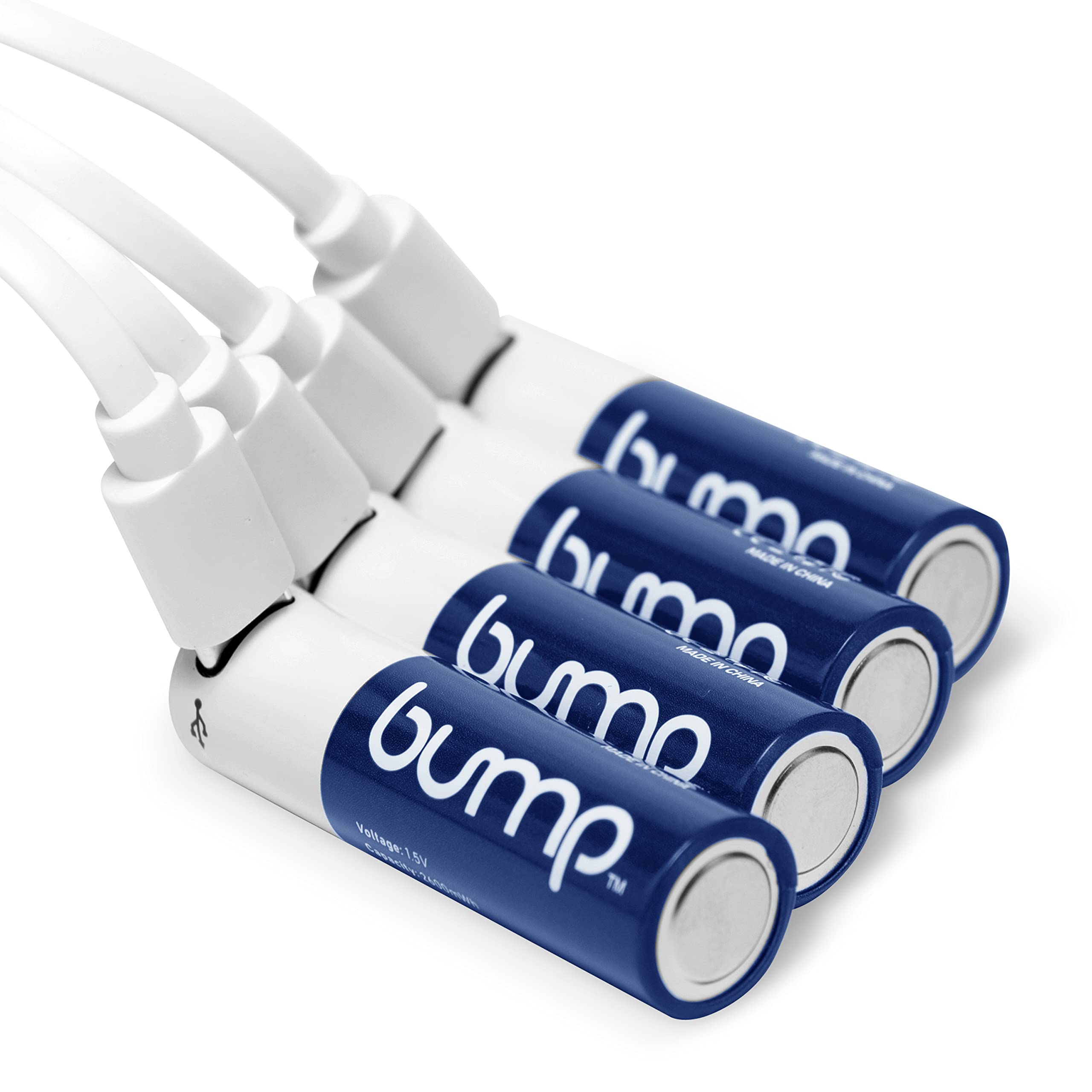bump AA 1.5V Rechargeable Batteries - 4 Pack -Lithium Ion, High Output, Fast & Long Lasting USB-C Charge, Use w/Remote Control, Battery Operated Toys, Keyboards, Wireless Mice, Charger Cable Included