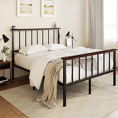Allewie Heavy Duty Queen Size Platform Bed Frame with Headboard, Metal Slats Support Mattress Foundation, No Box Spring Needed, Under Bed for Storage, Easy Assembly, Noise-Free, Black