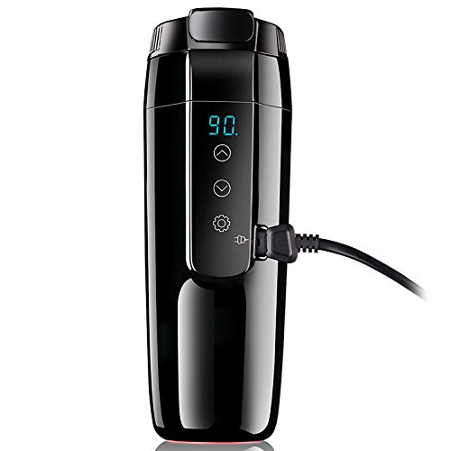 12V Car Travel Electric Kettle, Car Heating Mug with Anti-Spill Lid, Portable Coffee Travel Cup 20℃~90℃ Variable Temperature Control Kettle for Tea/Milk, 304 Stainless Steel Bottle, 70W Quick Heating