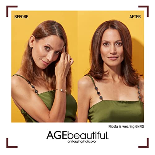 AGEbeautiful Permanent Liqui Creme Hair Color Dye | 100% Gray Coverage | Anti-Aging | Biotin for Thicker, Fuller Hair | Professional Salon Coloring | 4N Dark Brown