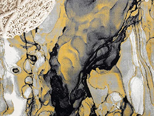 Abani Modern Grey & Yellow Marble 4' x 6' Area Rug, Rugs Arto Collection - Contemporary Colorful Abstract Liquid Style