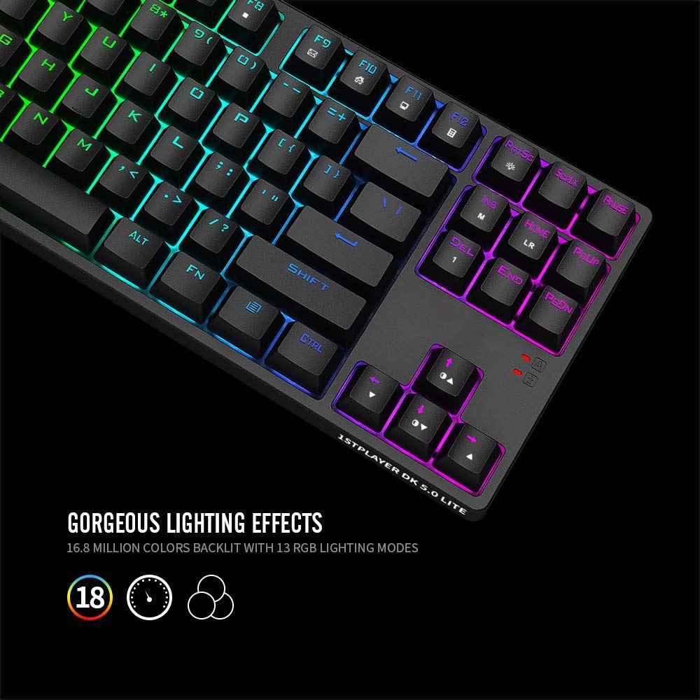 1ST PLAYER TKL RGB Gaming Mechanical USB Wired Keyboard DK5.0 LITE Cherry MX Brown Switch Equivalent Compact 87 Keys NKRO Tenkeyless LED Backlit Computer Laptop Keyboard for Windows PC Gamers