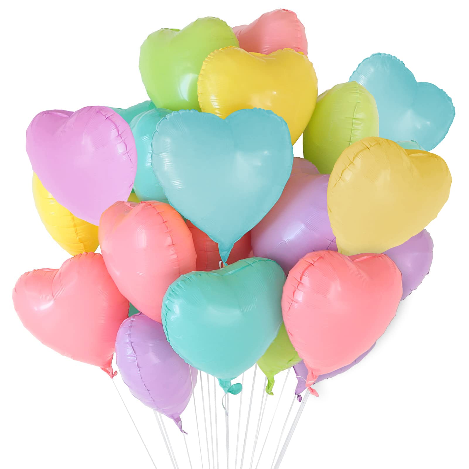 30 Pcs Pastel Colorful Heart Balloons 18in Rainbow Heart Shaped 18 Inch Balloons Helium Mylar Balloons Foil Balloon Baby Shower Decoration for Valentine's Day Birthday Bridal Bachelorette Party