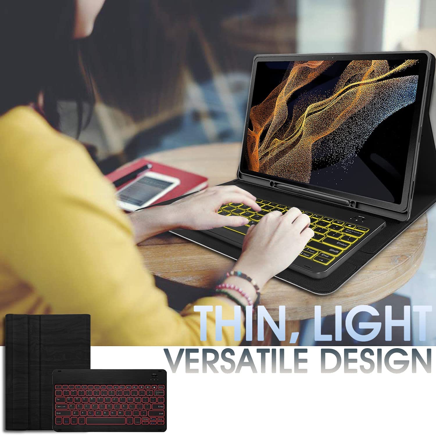 Wineecy Backlit Keyboard Case for Samsung Galaxy Tab S8 Ultra 14.6 Inch 2022(SM-X900/SM-X906), 7 Colors Backlight Detachable Wireless Keyboard & PU Folio Stand Cover Case for Tab S8 Ultra (Black)