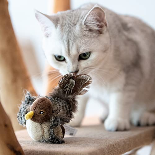 Gigwi Cat Toys for Indoor Cats, Interactive Cat Toy with Real Chirping Bird Electronic Sound, Cat Feather Toys with Soft Plush Relieve Boredom