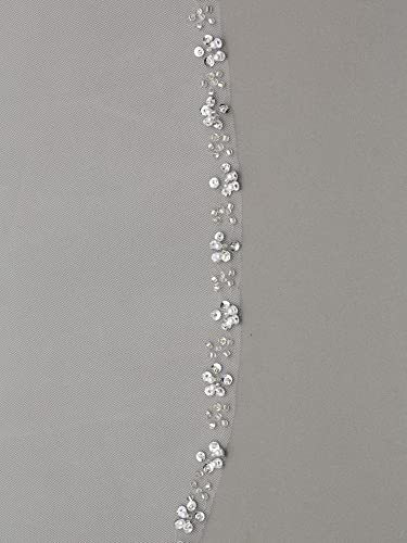 1T 1 Tier Pearls Silver Beaded Wedding Veil - Light Ivory Fingertip Length 36" V413