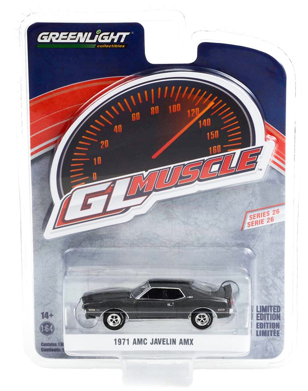 1971 AMC Javelin AMX Charcoal Gray Metallic with Black Nose Stripe Greenlight Muscle Series 26 1/64 Diecast Model Car by Greenlight 13310 A