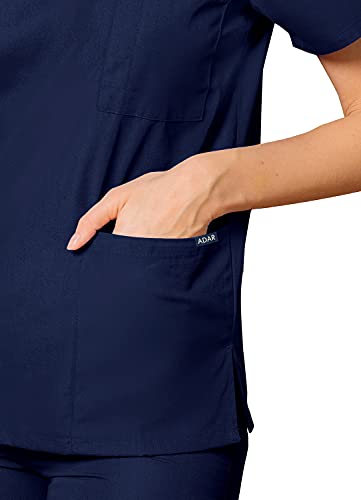 Adar Universal Unisex Scrubs - V-Neck Tunic Scrub Top - 601 - Navy - L