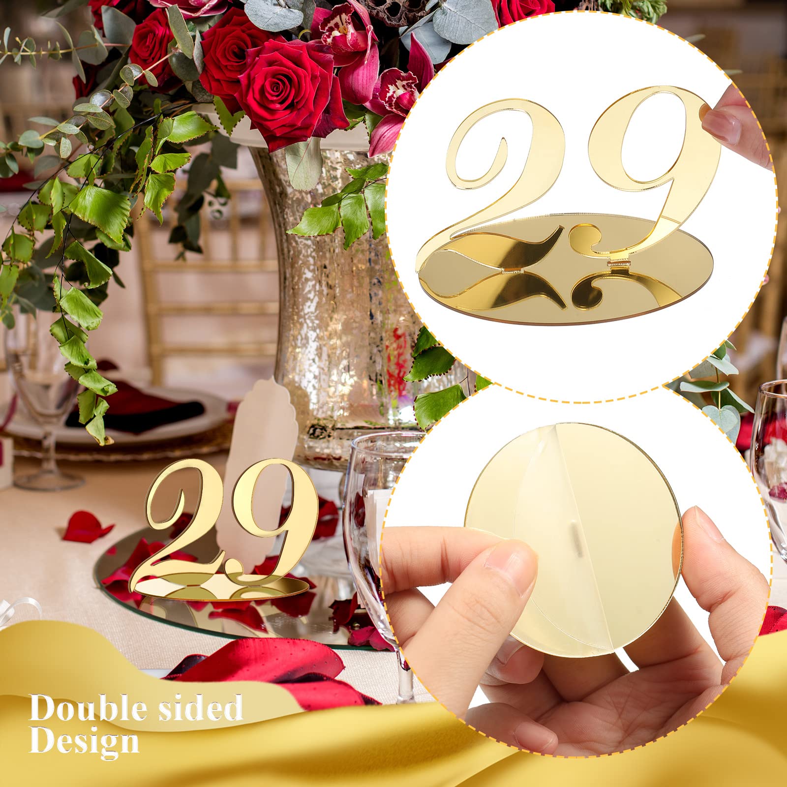 30 Pcs Table Numbers Gold Wedding Table Numbers for Reception Acrylic Banquets Table Numbers with Stand Holder Elegant Mirror Table Numbers for Wedding Party Birthday Anniversary Event Catering Decor