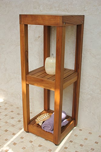 AquaTeak The Original Sula Square Three Tier Teak Bath Stand