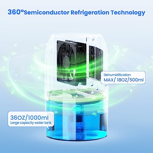 36Oz Upgraded Small Dehumidifiers for Home, DDVIVAL Dehumidifiers for Bathroom (320 sq.Ft),with Auto-off&7 Color LED Lights,Quiet Energy Saving Mini Dehumidifiers for Bedroom Room RV Basement Closet
