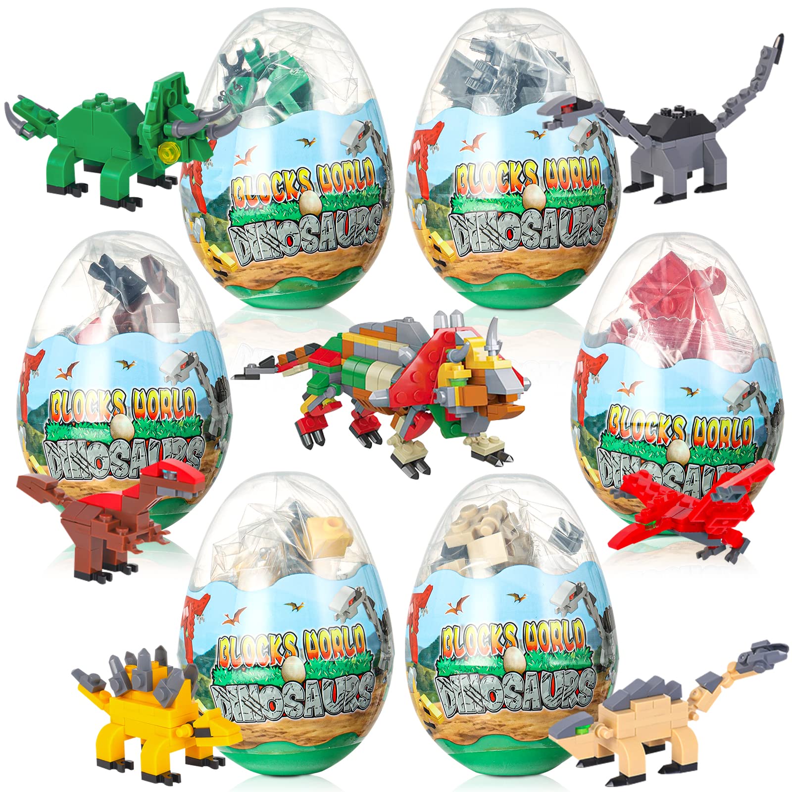 3 otters 6PCS Dinosaur Building Blocks, Dinosaur Eggs with Dinosaurs Building Kit Inside, Dinosaur Toys GIFS for Kids Surprise, Classroom Events, Carnival Prizes