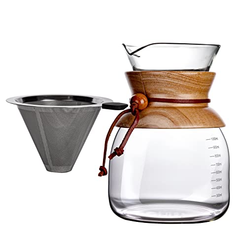 AGOGO Pour Over Coffeemaker Dripper with 304 Stainless Steel Filters Carafe High Capacity 10 Cup