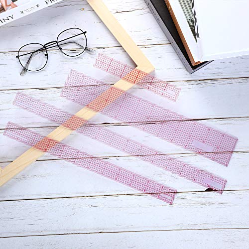 4 Pieces Clear Plastic Ruler Grid Ruler Transparent Ruler Metric Ruler Plastic Straight Measuring Tool Ruler Set for Clothes Design Sewing, 6 Inches, 12 Inch, 15 Inch