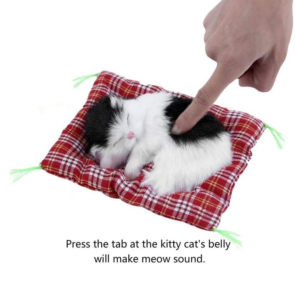 A-Parts Lovely Simulation Animal Doll Plush Cat Toy with Sound Kids Toy Decorations Stuffed Toys Black & White