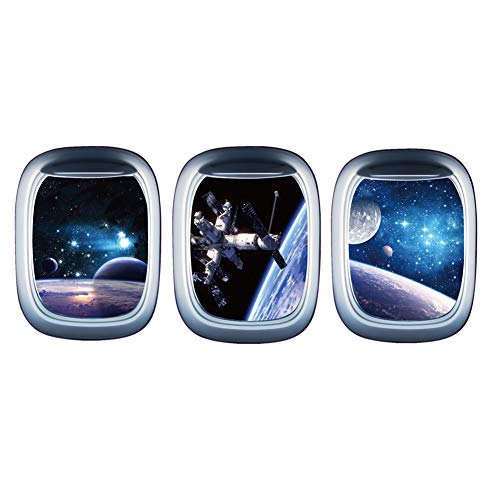 3D Space Capsule Window Wall Stickers Universe Outer Space Wall Decals,Peel and Stick Removable Astronaut Decal for Bedroom Living Room Kids Room Door Home Decor(Each pcs: 23" x 17")