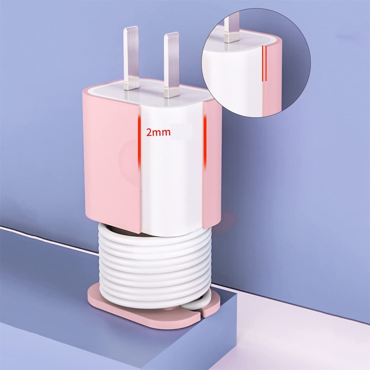 2 in 1 Silicone Charger Protector, Compatible with iPhone Charger Fast Charging 18w/20w Protective Case, Data Cable Winder Cable Anti-Break Protection Storage Tool. (2 Pack, Pink,White)