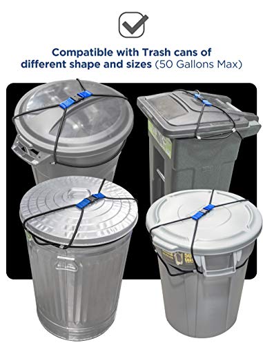 Encased Trash Can Lock for Animals/Raccoons, Bungee Cord Heavy Duty Large Outdoor Garbage Lid Lock (Trash Can NOT Included)