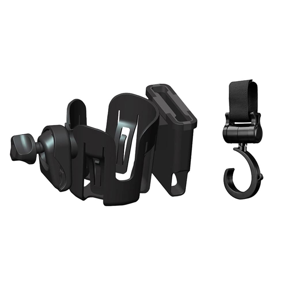 2 in 1 Stroller Cup Holder with Phone Holder Organizer for Parent, Baby, Toddler, Universal Strollers Storage Rack with Stroller Hooks for Stroller, Bike, Wheelchair, Walker, Pushchair(Black)