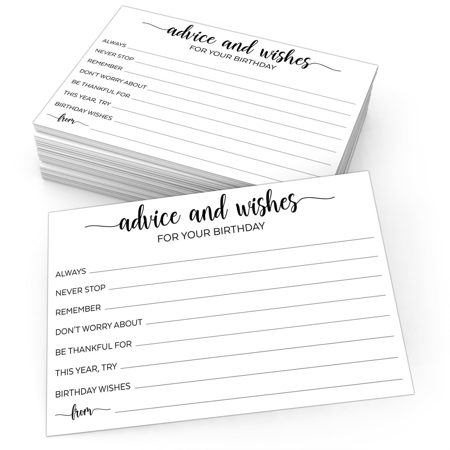 321Done Birthday Wishes and Advice (50) 4x6" White Cards - Good Advice, Best Wishes, Memories Cards - Bday Party Idea Activity - Sweet 16, 30th, 40th, 50th - Fun Ad Lib Prompts - Made in USA
