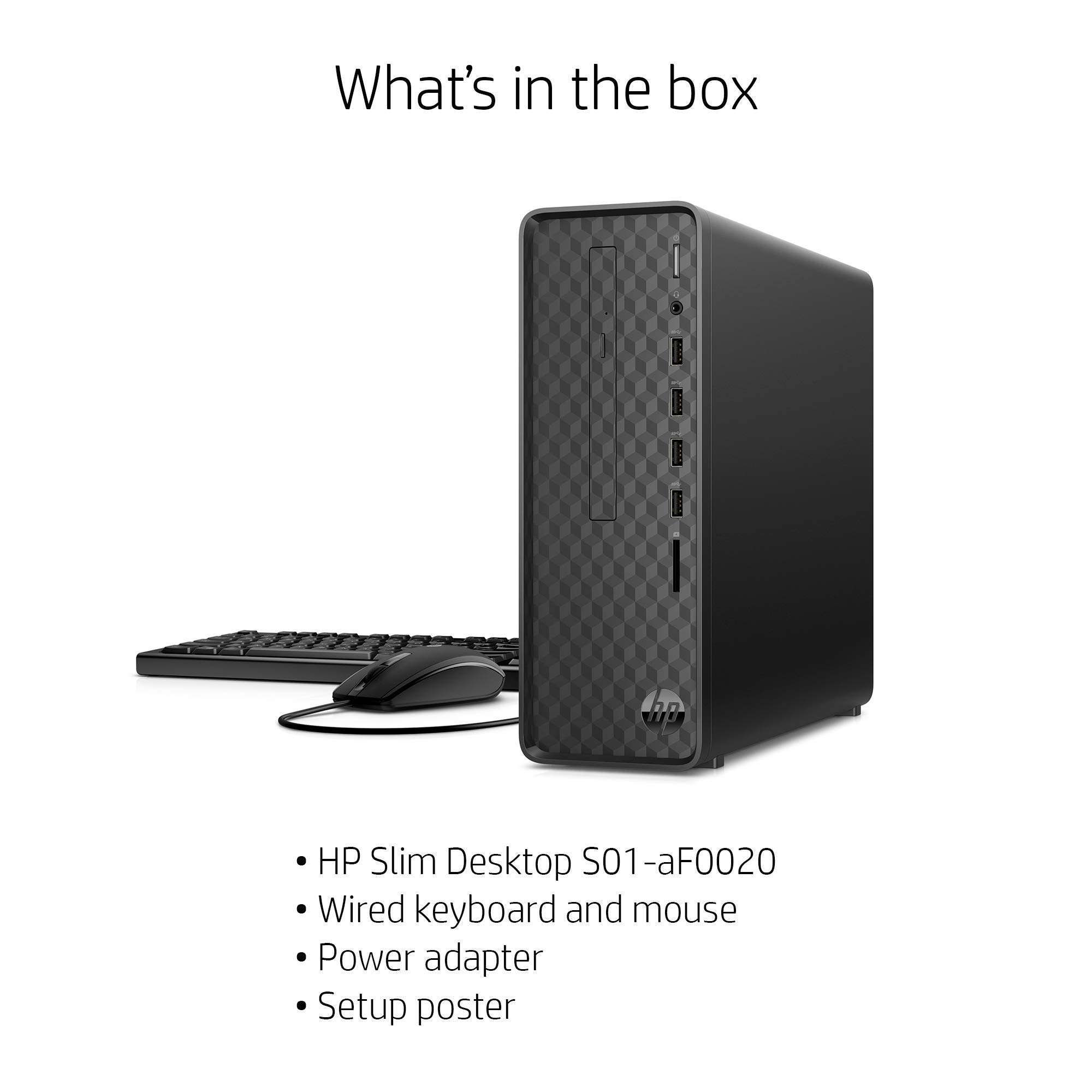 HP Slim Desktop, AMD Athlon Gold 3150U, 8GB RAM, 256 GB SSD, Windows 10 (S01-aF0020, Black) (Renewed)