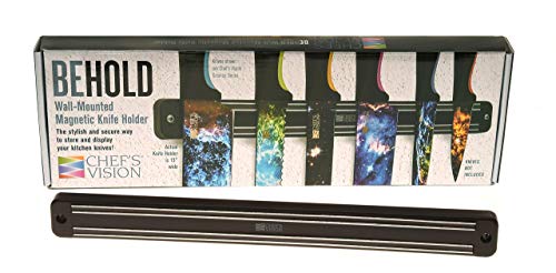 Black Wall-Mounted Magnetic Kitchen Knife Holder - BEHOLD by Chef's Vision - Magnetic Strip for Kitchen Knives - Stylish Kitchen Knife Bar Display - Ideal For Color Knives