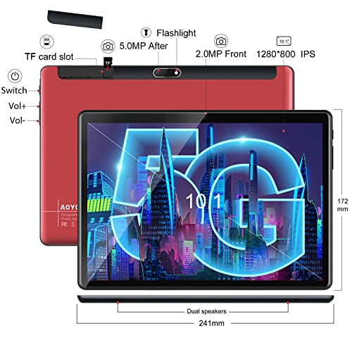 2 in 1 Tablets 10 Inch Android 11 with Keyboard Mouse, 4GB RAM+64GB ROM/128GB Upgrade Tablets, Dual 5G WiFi, Quad Core, Dual Camera, 6000mAh, WiFi, GPS, Bluetooth, Google Store Phones (Red)