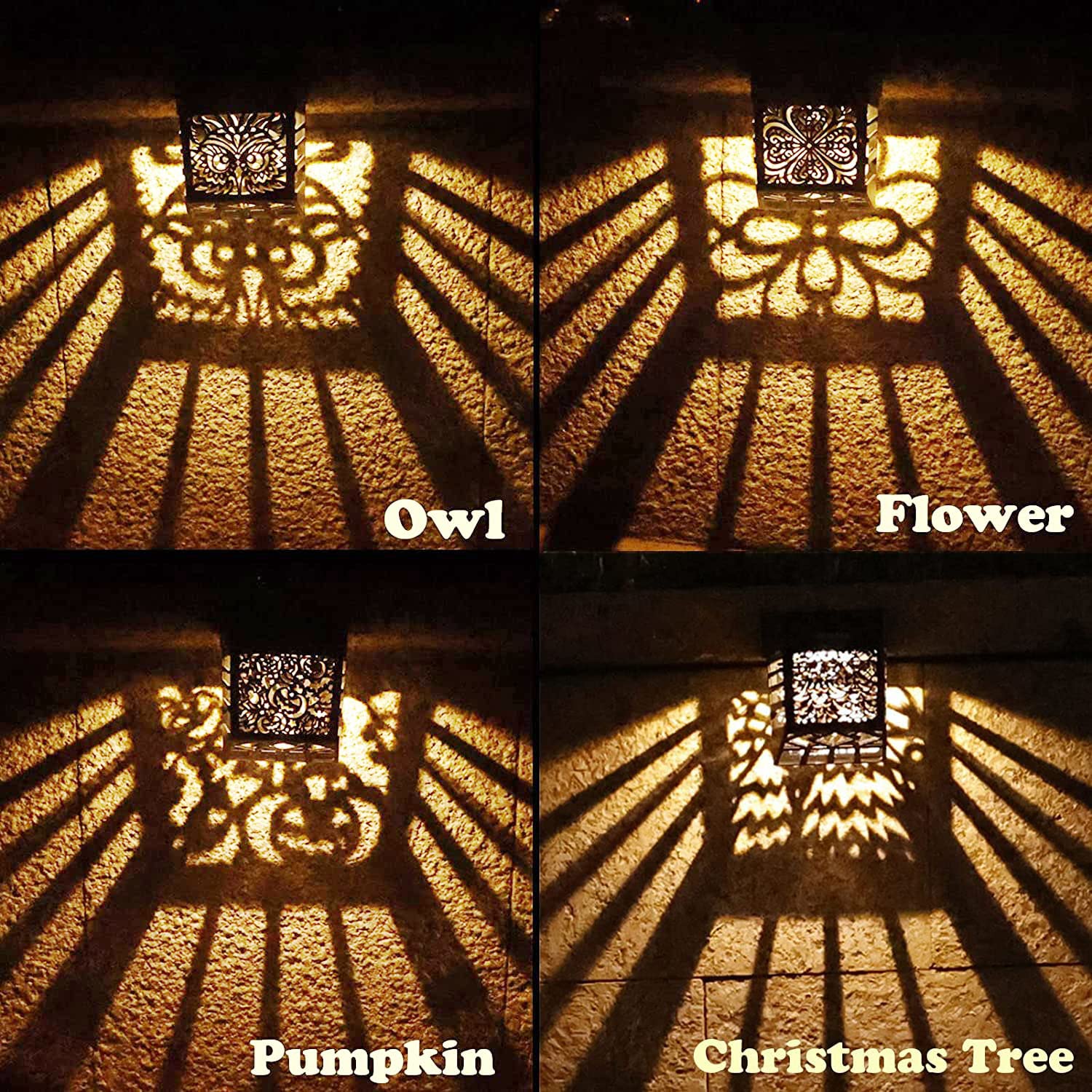 ALBINA Solar Deck Lights | Solar Fence Lights Outdoor Waterproof LED Garden Decorative Lights for Railing, Post, Step, Frontdoor | Auto ON/Off Outdoor Solar Lights with Christmas Tree Lamps, 4 Pack