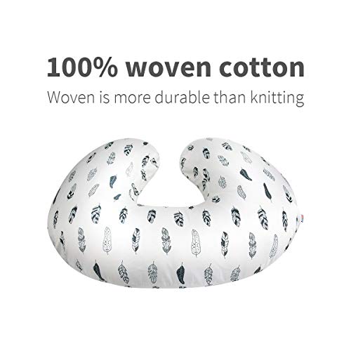 ALVABABY Nursing Pillow Cover Slipcover 2 Pack,100% Organic Cotton,Soft and Comfortable,Feathers Design,Maternity Breastfeeding Newborn Infant Feeding Cushion Cover,Baby Gift 2UBZT01