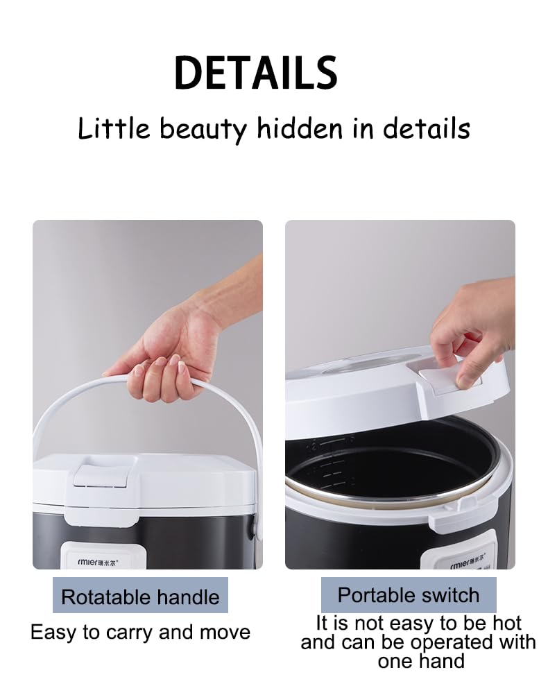 12V/24V Mini Rice Cooker, 3L Portable Travel Rice Cooker For Car/Truck, Small Rice Cooker with Steam Tray, Cooking Heating and Keeping Warm Function(BLACK)