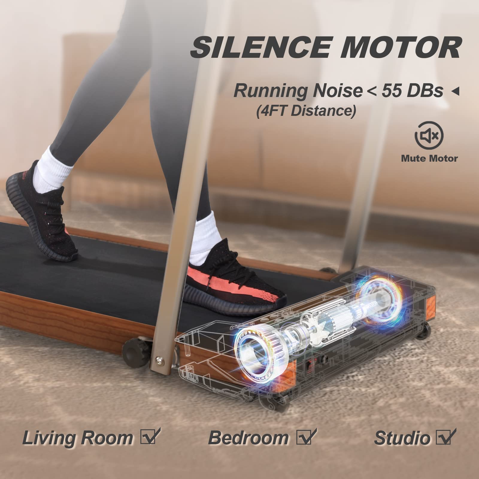 2 in 1 Under Desk Treadmill,2.25 HP Walking Pad Treadmill Under Desk for Home, Installation-Free Foldable Treadmill,Compact Portable Treadmill with Wheel, Walking Treadmill with Remote Control (BLACK)