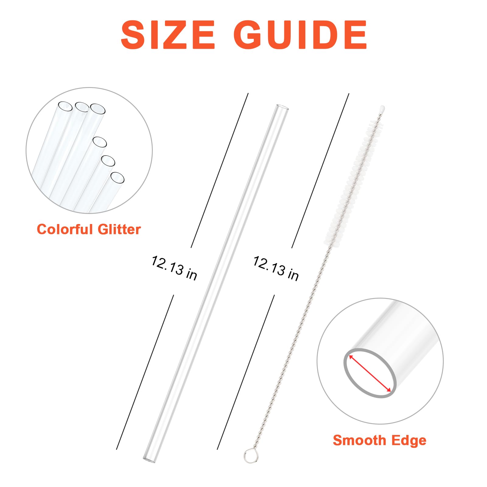 12 Pcs Replacement Straw for Stanley Cup 64oz 40oz 30oz, Reusable Long Clear Straw with Clear Brush for Stanley Cup Accessories, Dishwasher Safe and BPA Free