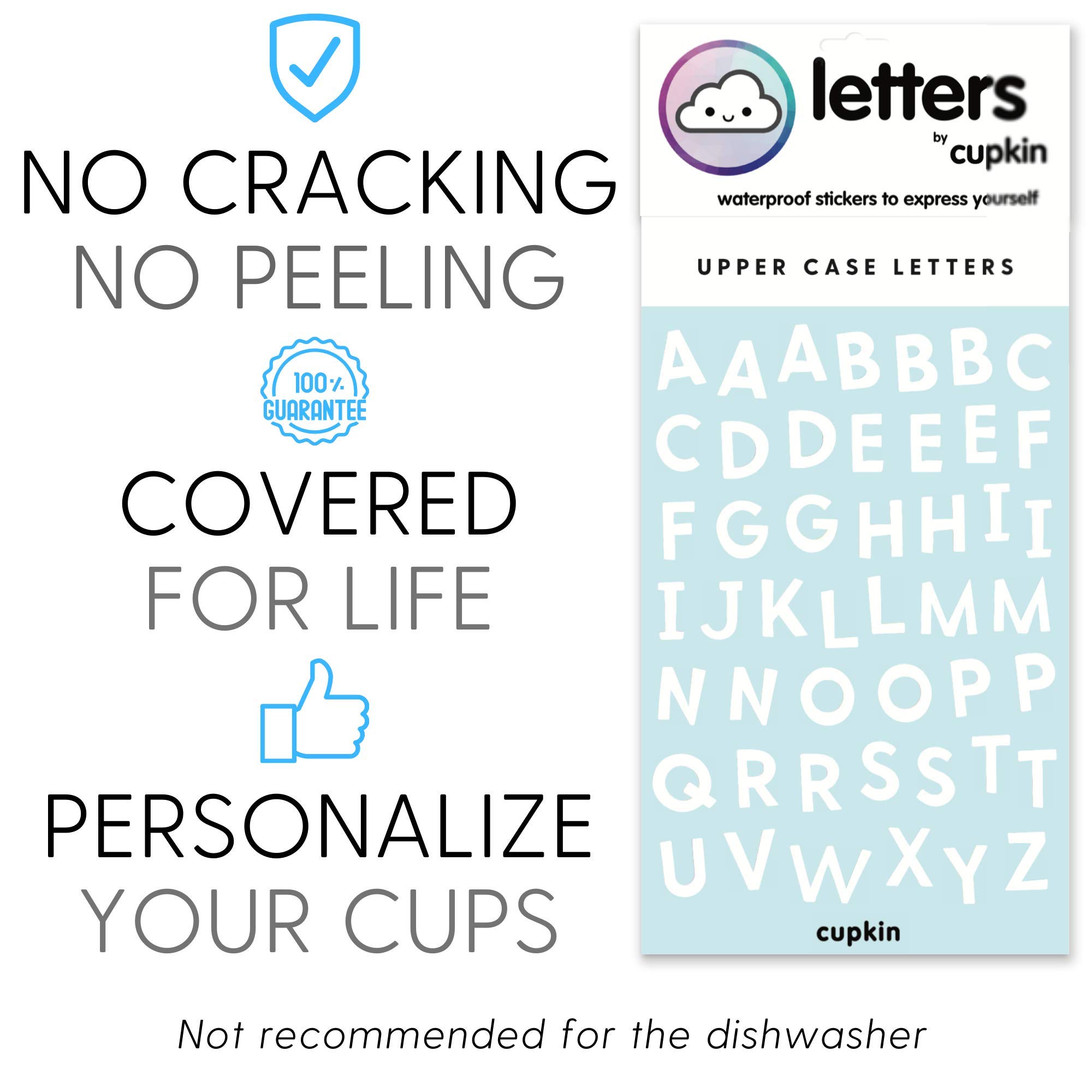 CUPKIN Waterproof Stickers to Personalize Your Stainless Steel Kids Cups: Write Your Kid's Names or Fun Words (47 Sticker Sheet)
