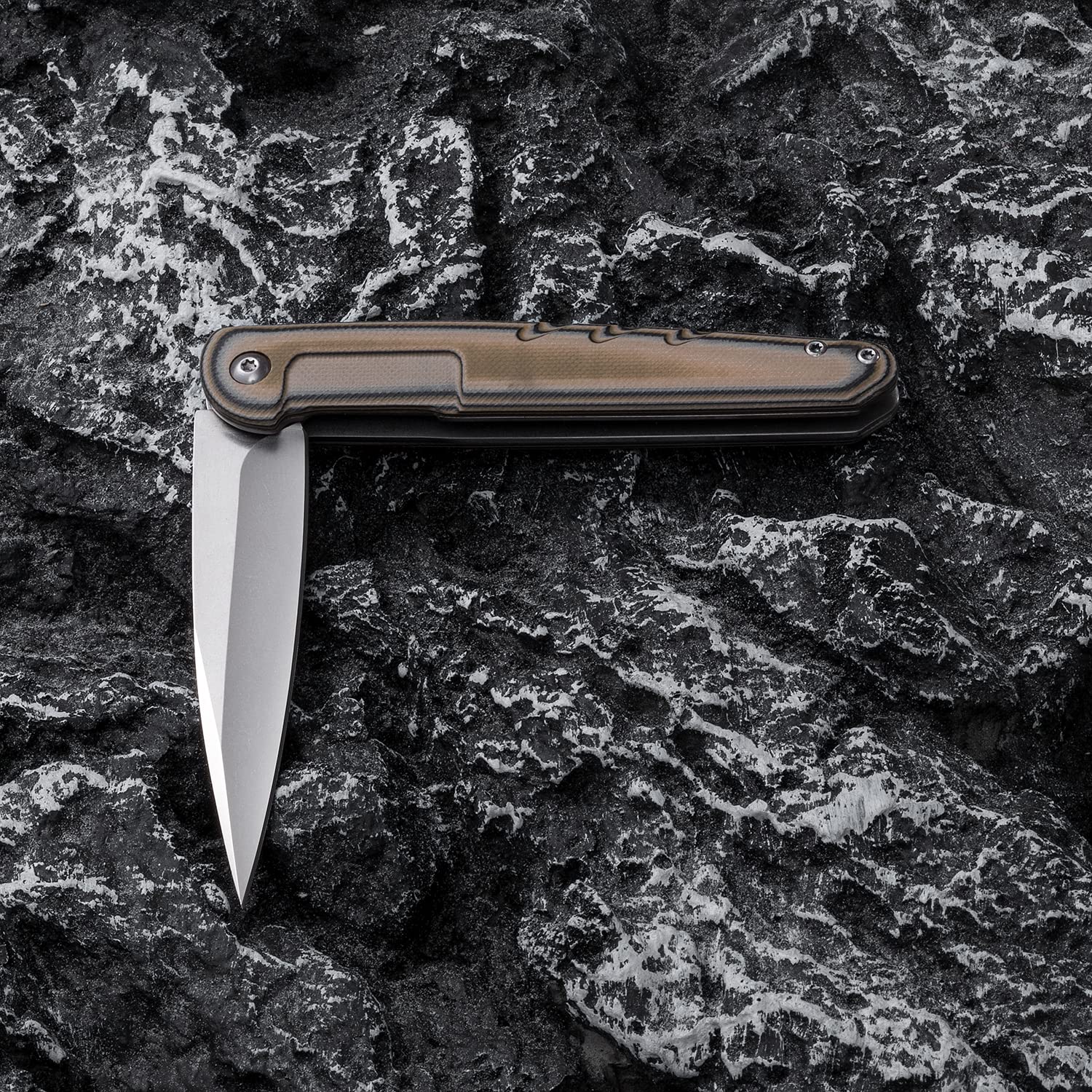 OOULORE Pocket Knife, Folding Knife with Clip, 3.5" Stonewash D2 Steel Blade G10 Tactical Handle EDC Knife for Outdoor Survival Camping Hunting Hiking OF127 (Silver)