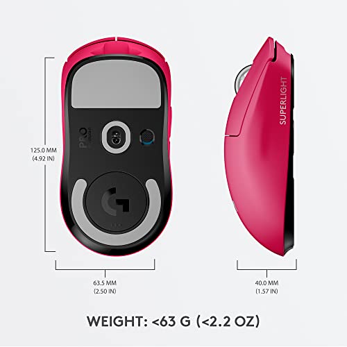 Logitech G PRO X SUPERLIGHT Wireless Gaming Mouse, Ultra-Lightweight, HERO 25K Sensor, 25,600 DPI, 5 Programmable Buttons, Long Battery Life, Compatible with PC / Mac - Magenta