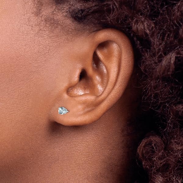 14K White Gold 4mm Blue Aquamarine Studs Gemstone Earrings March Birthstone Jewelry