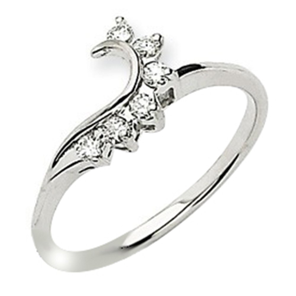 14k White Gold Plated Simulated Diamonds Station Solitaire Swirl Wrap Ring Guard Enhancer 1/6 ct 8