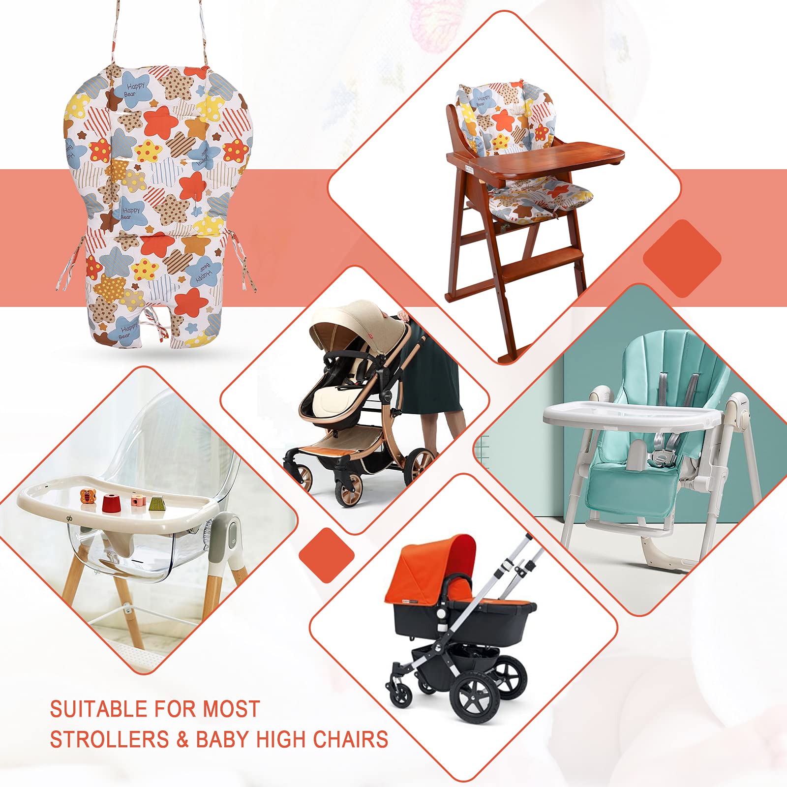 Lomgwumy High Chair Pad,high Chair Cover/seat Cushion, Light and Breathable, Soft and Comfortable, Cute Pattern, Suitable for Most High Chairs, Baby Dining Chairs (Color Stars Pattern)