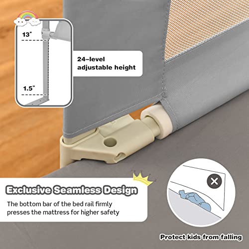 BABY JOY Bed Rail for Toddlers, 69ββ Extra Long, Height Adjustable & Foldable Baby Bed Rail Guard w/Storage Pocket & Double Safety Child Lock for Kids Twin Double Full Size Queen King Mattress (Gray)