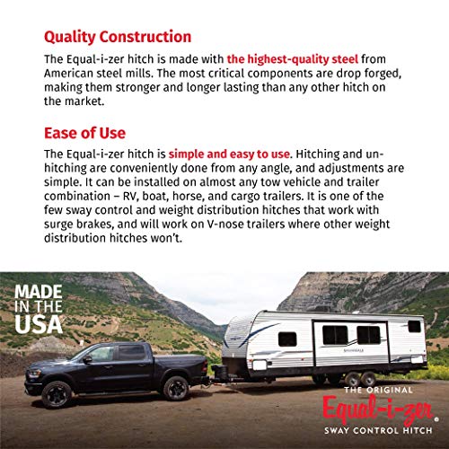 Equal-i-zer 4-Point Sway Control & Weight Distribution Hitch, 1,200/12,000 lbs, 90-00-1269, Includes Standard Hitch Shank & Pre-Installed Hitch Ball