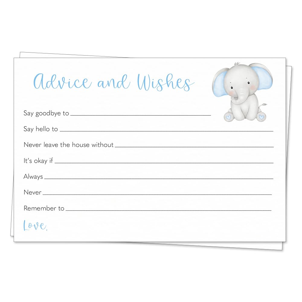 Elephant Advice for Mommy Watercolor Advice Cards Boys It's A Boy Blue Grey Gray Blue Advice Cards Parental Wisdom Parents To Be Gifts Activities Printed Cards (24 Count)