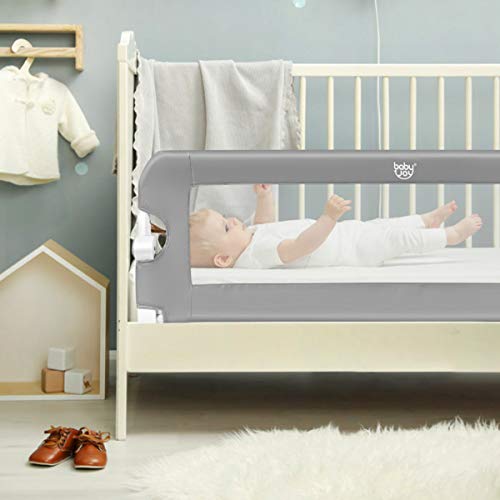 BABY JOY Double Sided Bed Rail Guard, 2 Pack, Extra Long, Swing Down for Convertible Crib, Folding Baby Safety Bedrail for Kids Twin Full Size Queen King Mattress, Rails for Toddlers (Gray, 59-Inch)