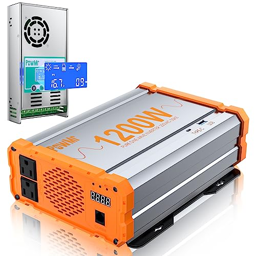 1200W Pure Sine Wave Inverter 12V DC to 120V AC Converter & 60A MPPT Solar Controller 12V/24V/36V/48V Auto Solar Panel Charge Controller fit for Lead-acid and Lithium Battery