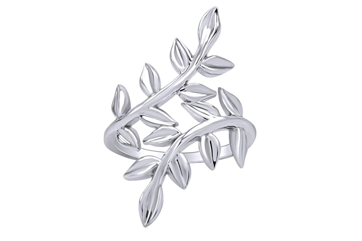 14K White Gold Plated 925 Sterling Silver Oliva Leaf Fashion Ring For Women Ring Size-6
