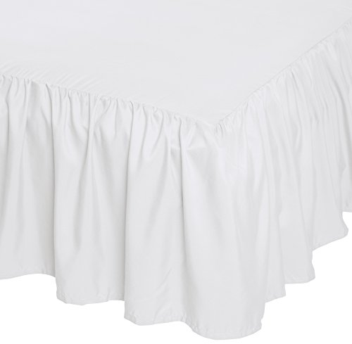 Amazon Basics Lightweight Ruffled Bed Skirt, Classic Style, Soft and Stylish 100% Microfiber With 16" Drop, Queen, Bright White, Solid